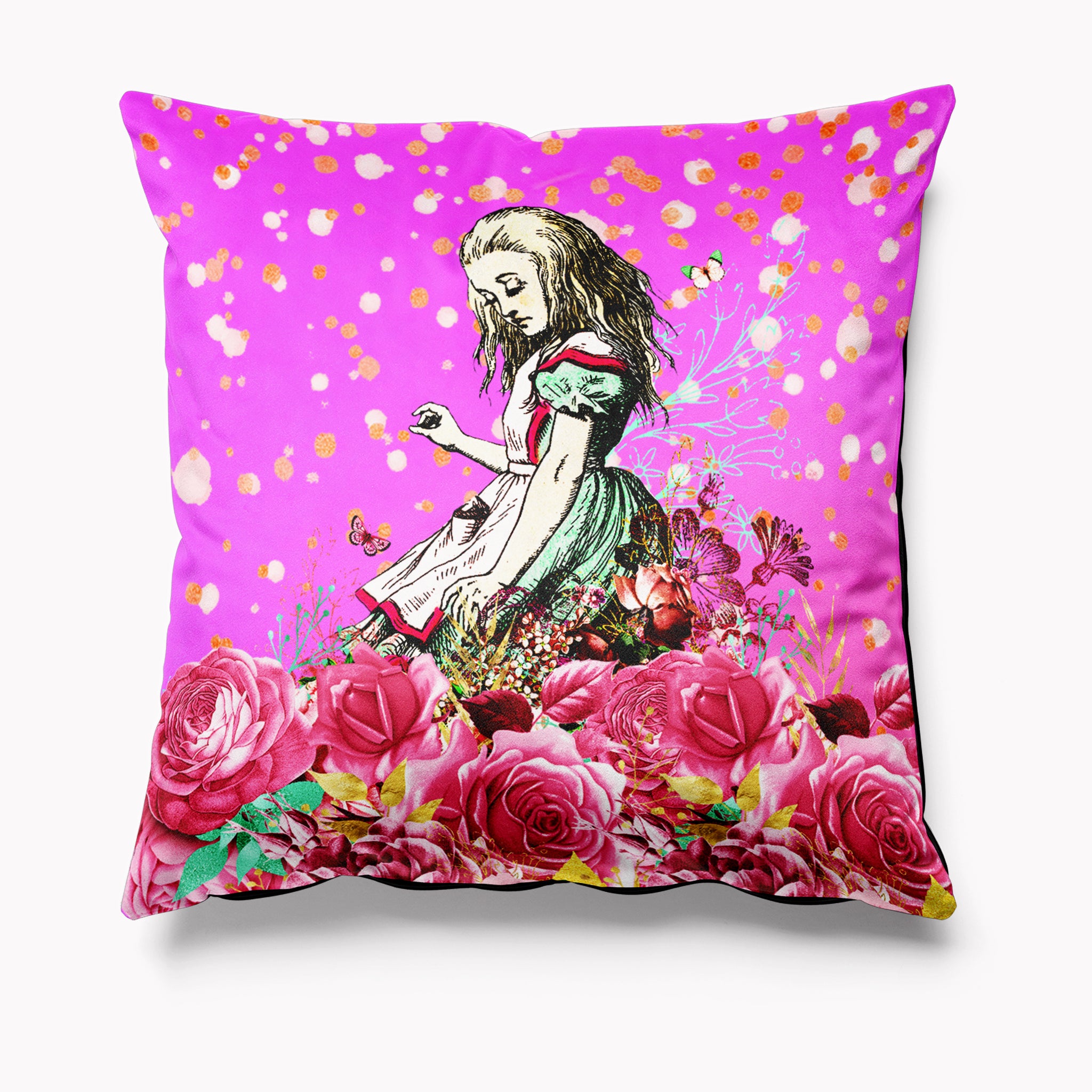 Alice in Wonderland Bright Pink Velvet Cushion - Alice – Kitsch Republic