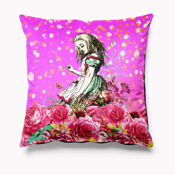 Alice in Wonderland Bright Pink Velvet Cushion - Alice – Kitsch Republic